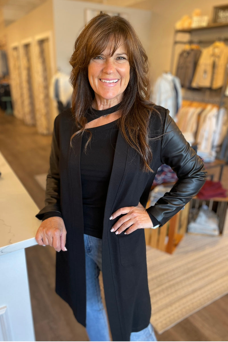 Ponte/Liquid Leather Cardigan – Mainstream Boutique Cranberry